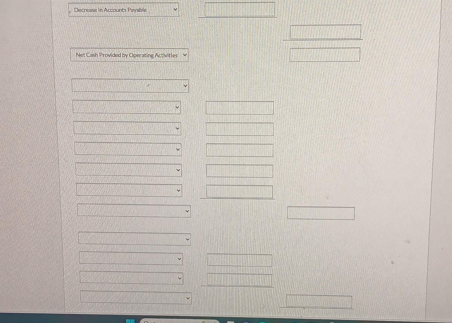 Decrease in Accounts Payable Net Cash Provided by | Chegg.com
