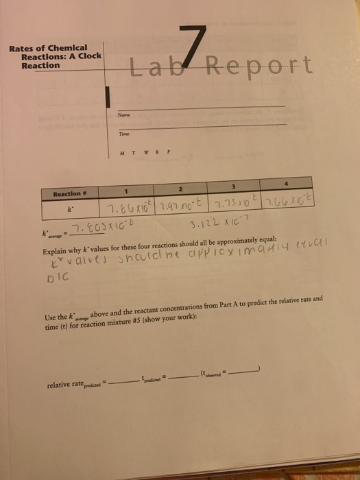 Rates of Chemical Reactions: A Clock Reaction Lab | Chegg.com