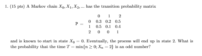 Solved (15 ﻿pts) ﻿A Markov chain x0,x1,x2,dots has the | Chegg.com