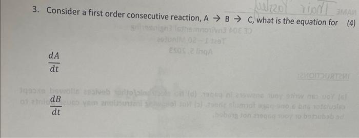 Solved 3. Consider a first order consecutive reaction, | Chegg.com
