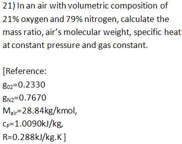 Solved In an air with volumetric composition of 21% oxygen | Chegg.com