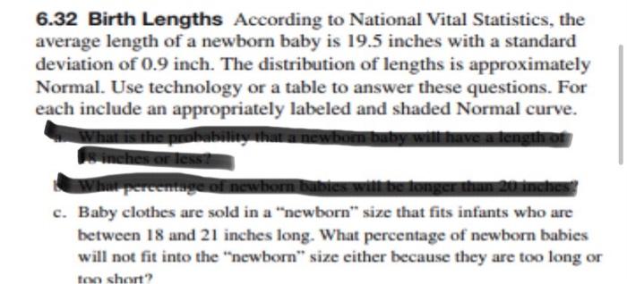Solved 6.32 Birth Lengths According to National Vital | Chegg.com