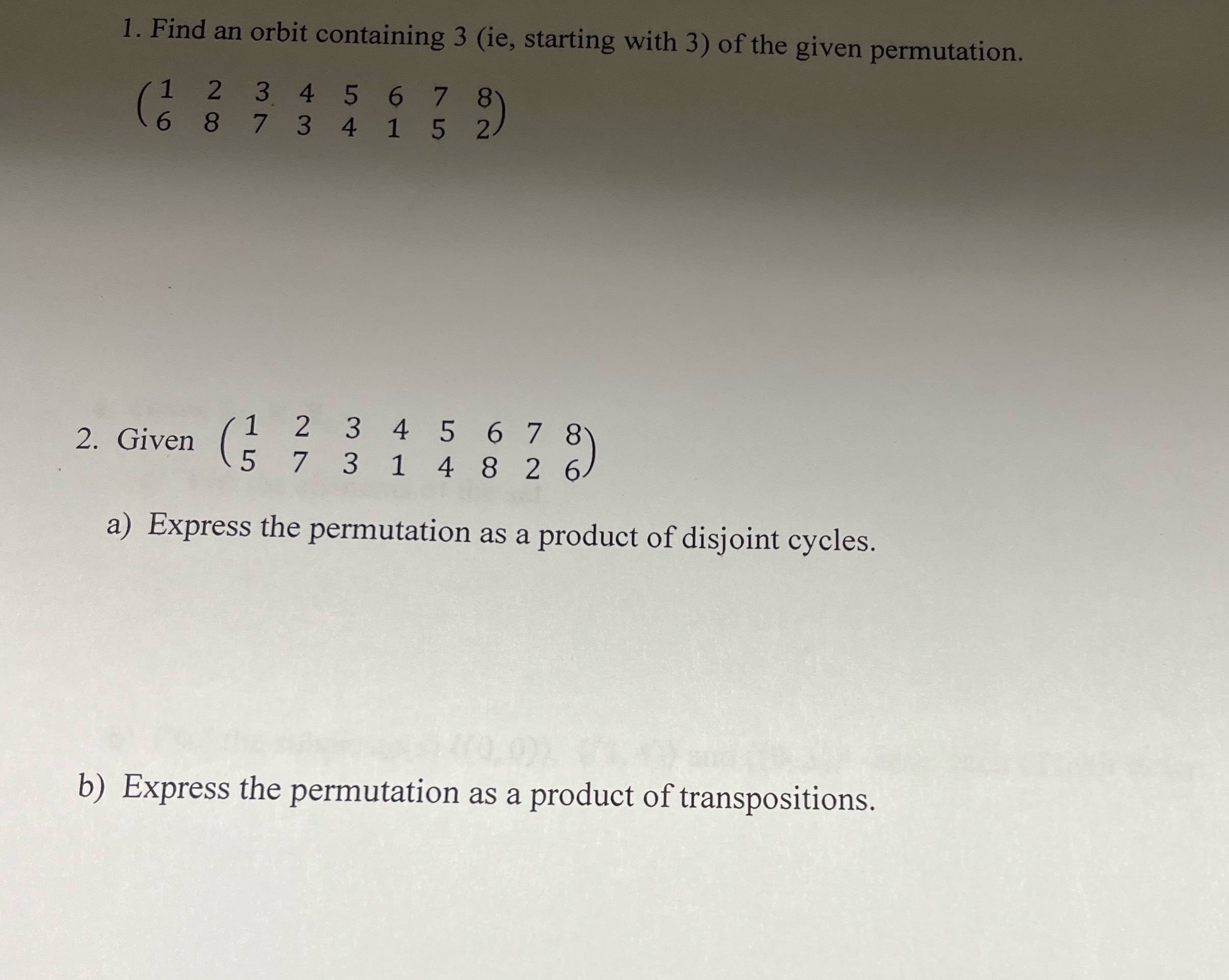 Find an orbit containing 3 (ie, ﻿starting with 3 ) | Chegg.com