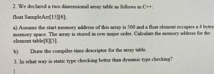 Solved 2. We declared a two dimensional array table as | Chegg.com