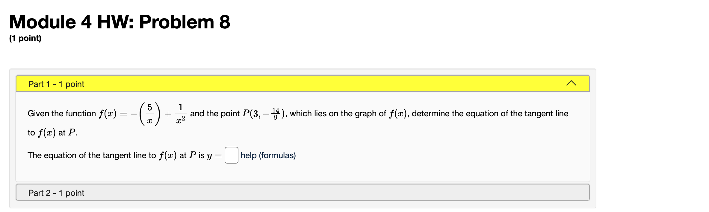 Solved Part 1 - 1 ﻿pointGiven the function f(x)=-(5x)+1x2 | Chegg.com