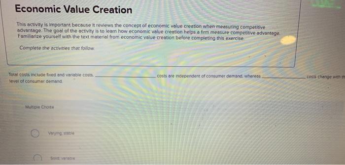 Solved Economic Value Creation This activity is important | Chegg.com