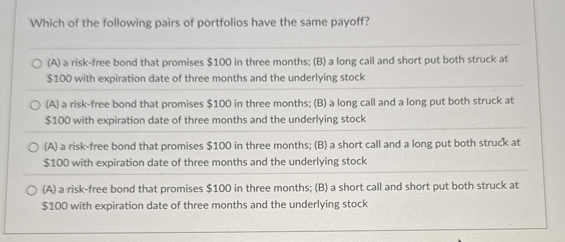 Solved Which of the following pairs of portfolios have the | Chegg.com