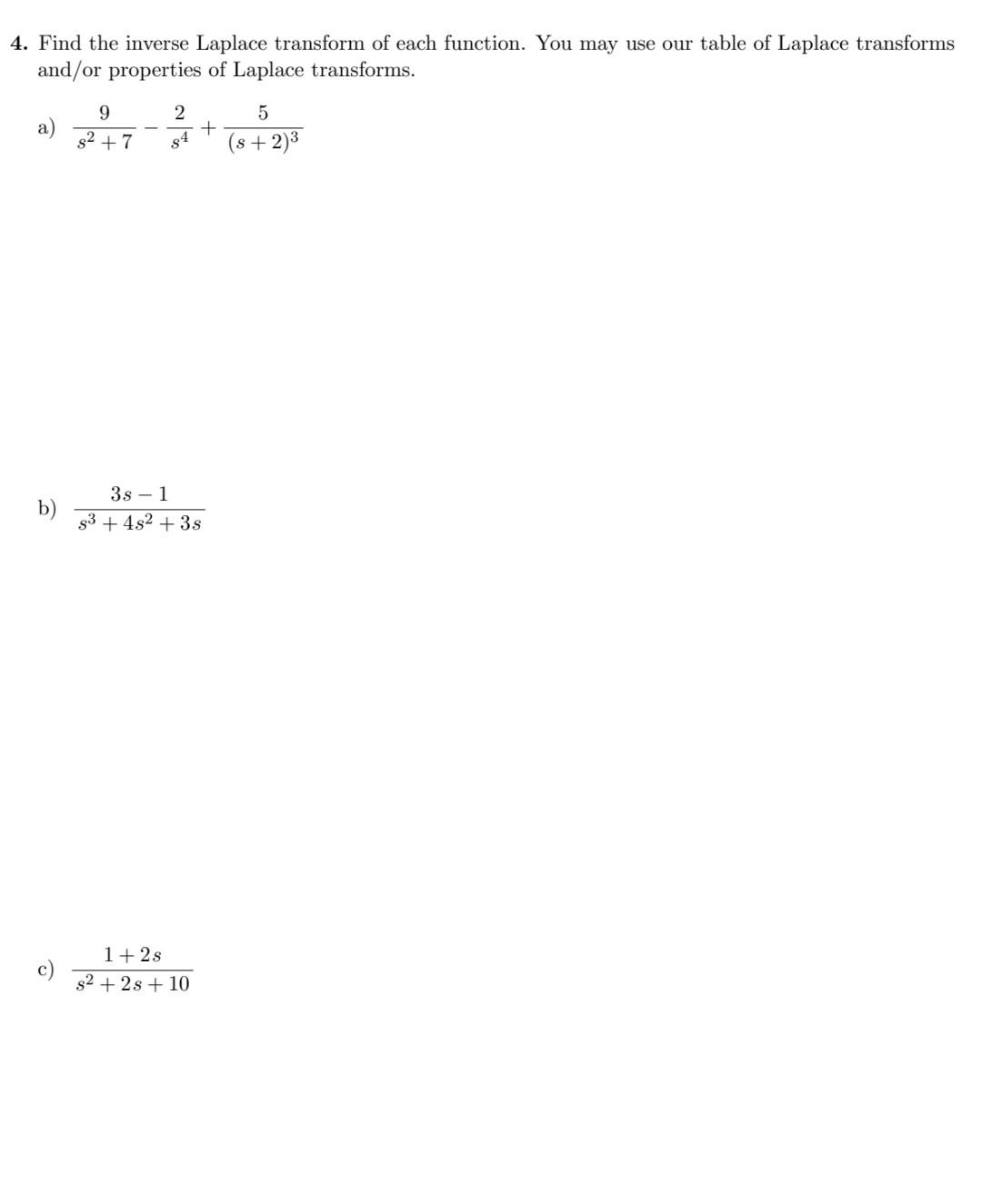Solved 4. Find the inverse Laplace transform of each | Chegg.com