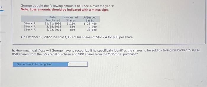 Solved George bought the following amounts of Stock A over | Chegg.com