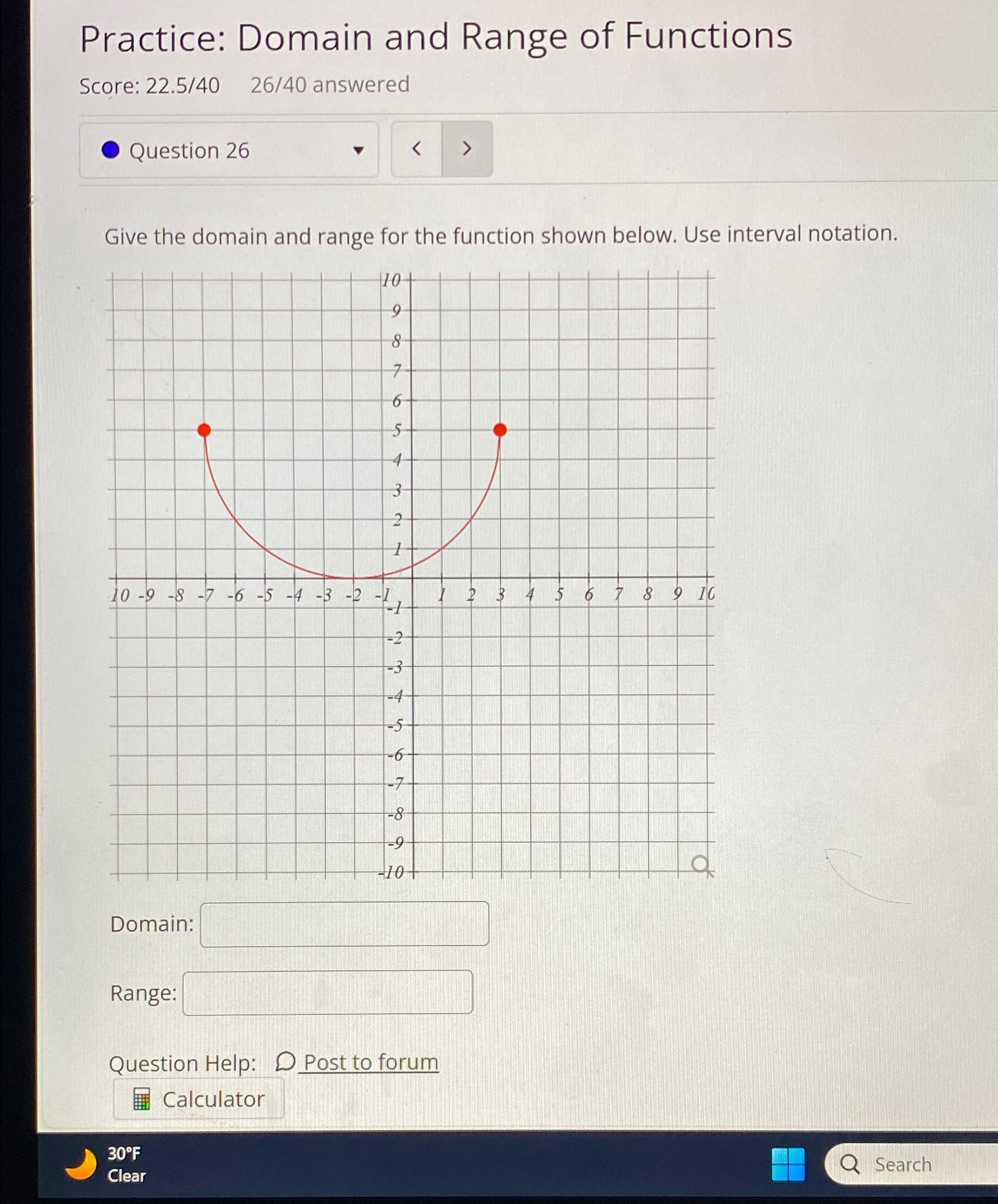 Solved Practice: Domain and Range of FunctionsScore: | Chegg.com