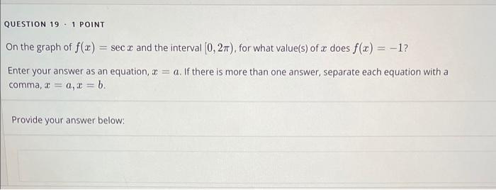 Solved On the graph of f(x)=secx and the interval [0,2π), | Chegg.com