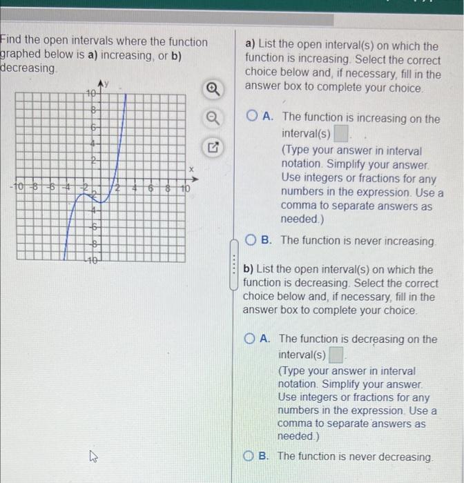 Solved Find the open intervals where the function graphed | Chegg.com