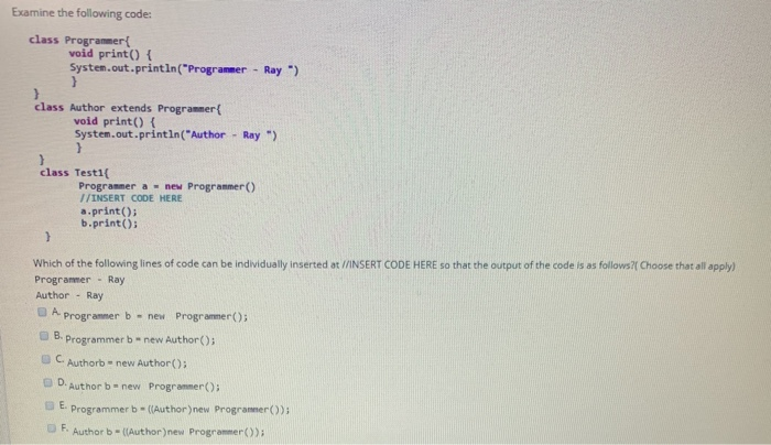 Solved Examine the following code: class Programmer void | Chegg.com