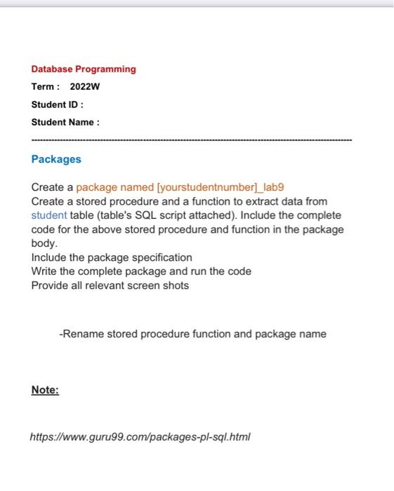 Solved Database Programming Term: 2022W Student ID: Student | Chegg.com