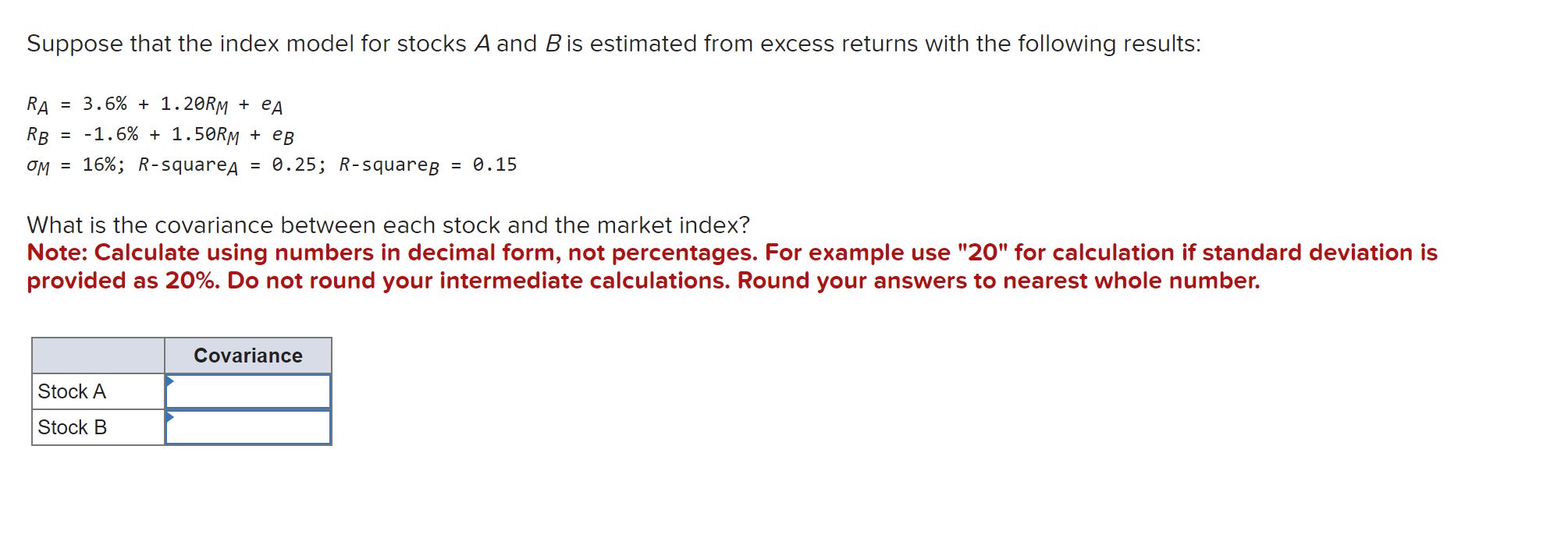 Solved Suppose that the index model for stocks A and B ﻿is | Chegg.com