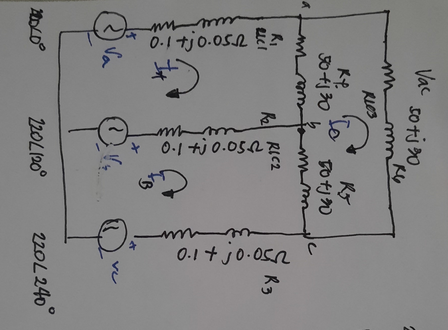 Solved solve using mesh analysis. three phase balanced220 | Chegg.com