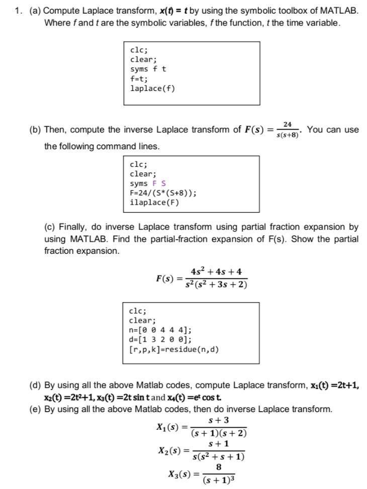 Solved 1. (a) Compute Laplace transform, x(t)=t by using the | Chegg.com