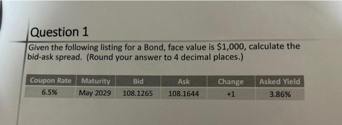 Solved Given the following listing for a Bond, face value is | Chegg.com