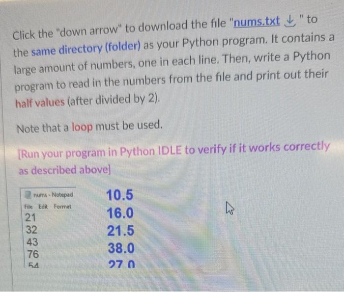 Solved Click the "down arrow" to download the file "nums.txt | Chegg.com