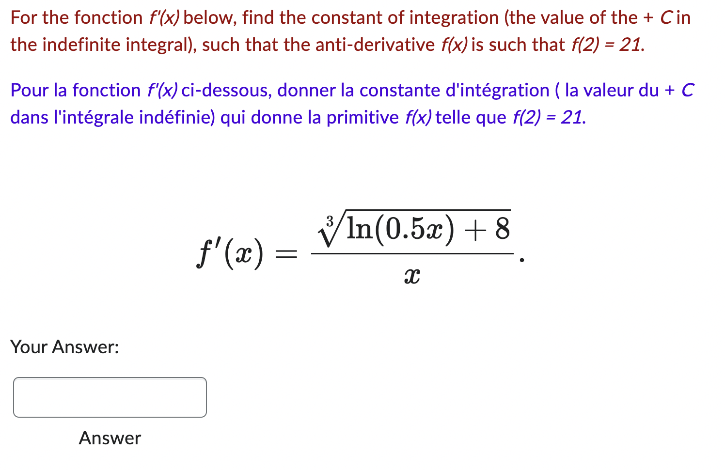 Solved For the fonction f'(x) ﻿below, find the constant of | Chegg.com