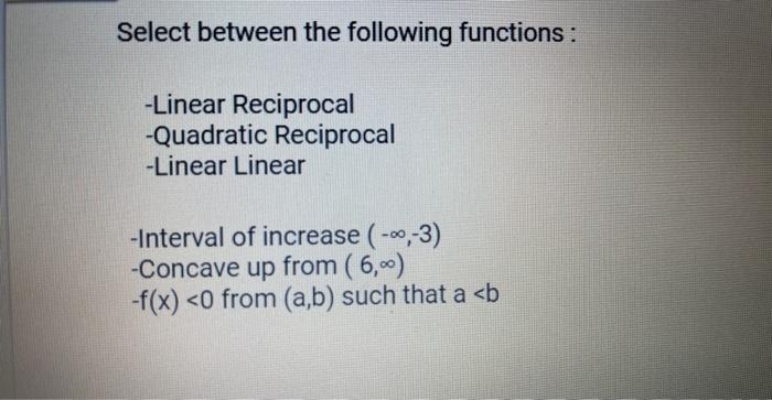 Solved Select between the following functions: - Linear | Chegg.com