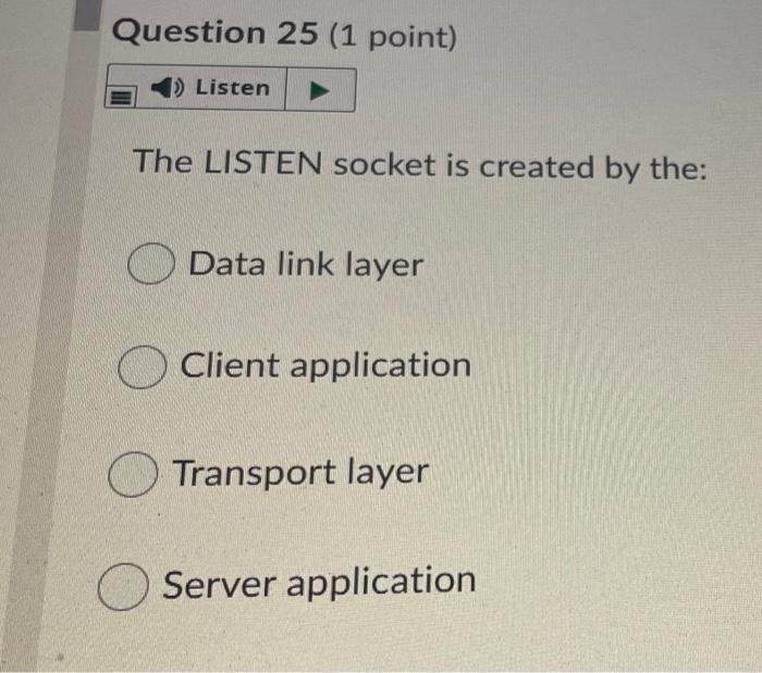Solved Question 25 (1 point) Listen The LISTEN socket is | Chegg.com