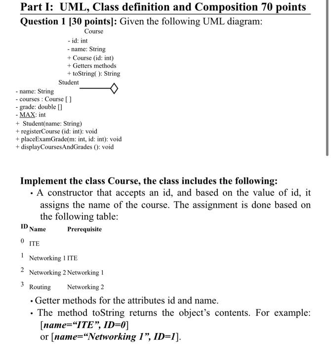 Solved Part I: UML, Class definition and Composition 70 | Chegg.com