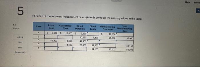 Solved For each of the following independent cases (A to E), | Chegg.com