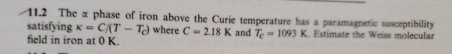 Solved 11.2 The a phase of iron above the Curie temperature | Chegg.com
