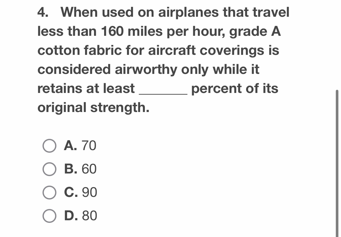 Solved When used on airplanes that travel less than 160 | Chegg.com