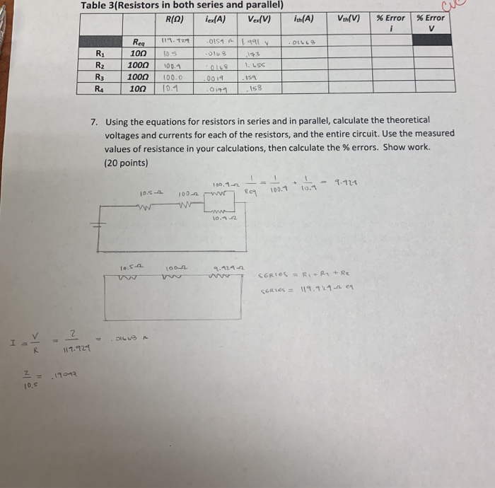 Solved Table 3(Resistors in both series and parallel) R(0) | Chegg.com
