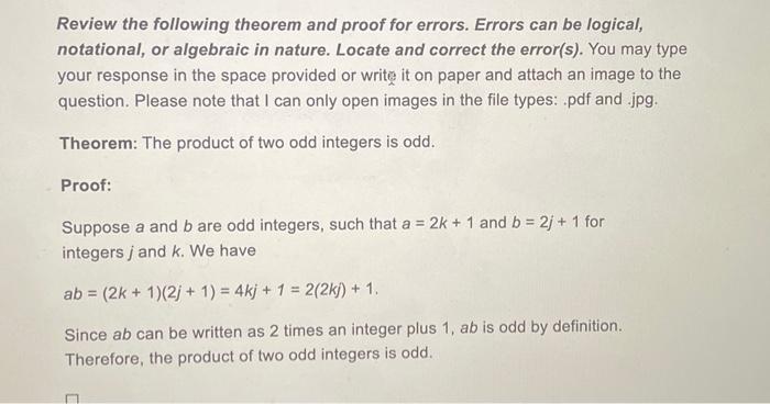 Solved Review the following theorem and proof for errors. | Chegg.com