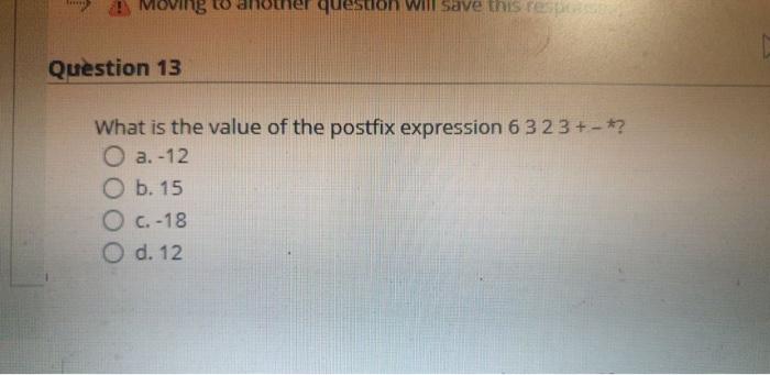Solved What is the value of the postfix expression 6323+ - | Chegg.com