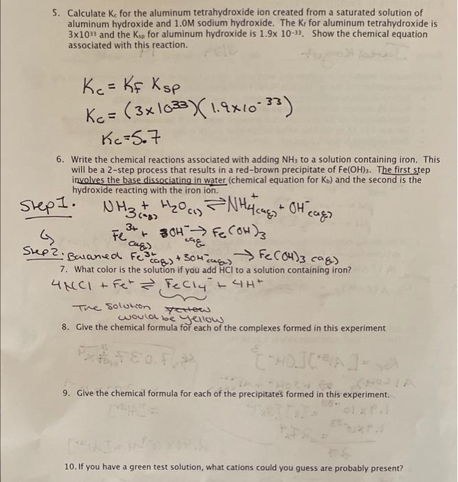 Solved 5. Calculate Ke for the aluminum tetrahydroxide ion | Chegg.com