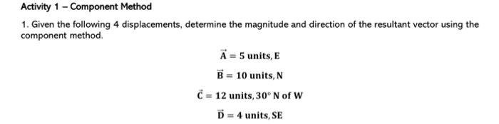 Solved Activity 1 - Component Method 1. Given the following | Chegg.com