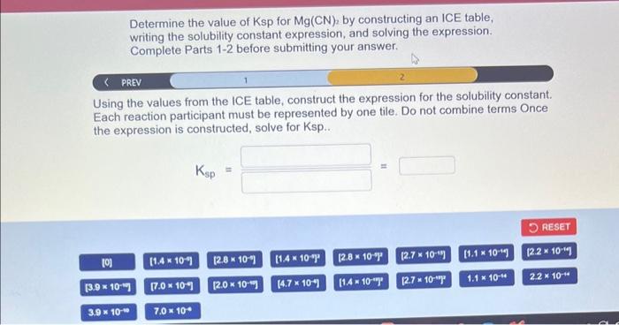 Solved Determine the value of Ksp for Mg(CN), by | Chegg.com