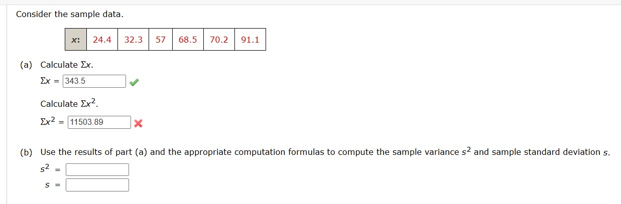 Solved Consider the sample data.(a) ﻿Calculate | Chegg.com