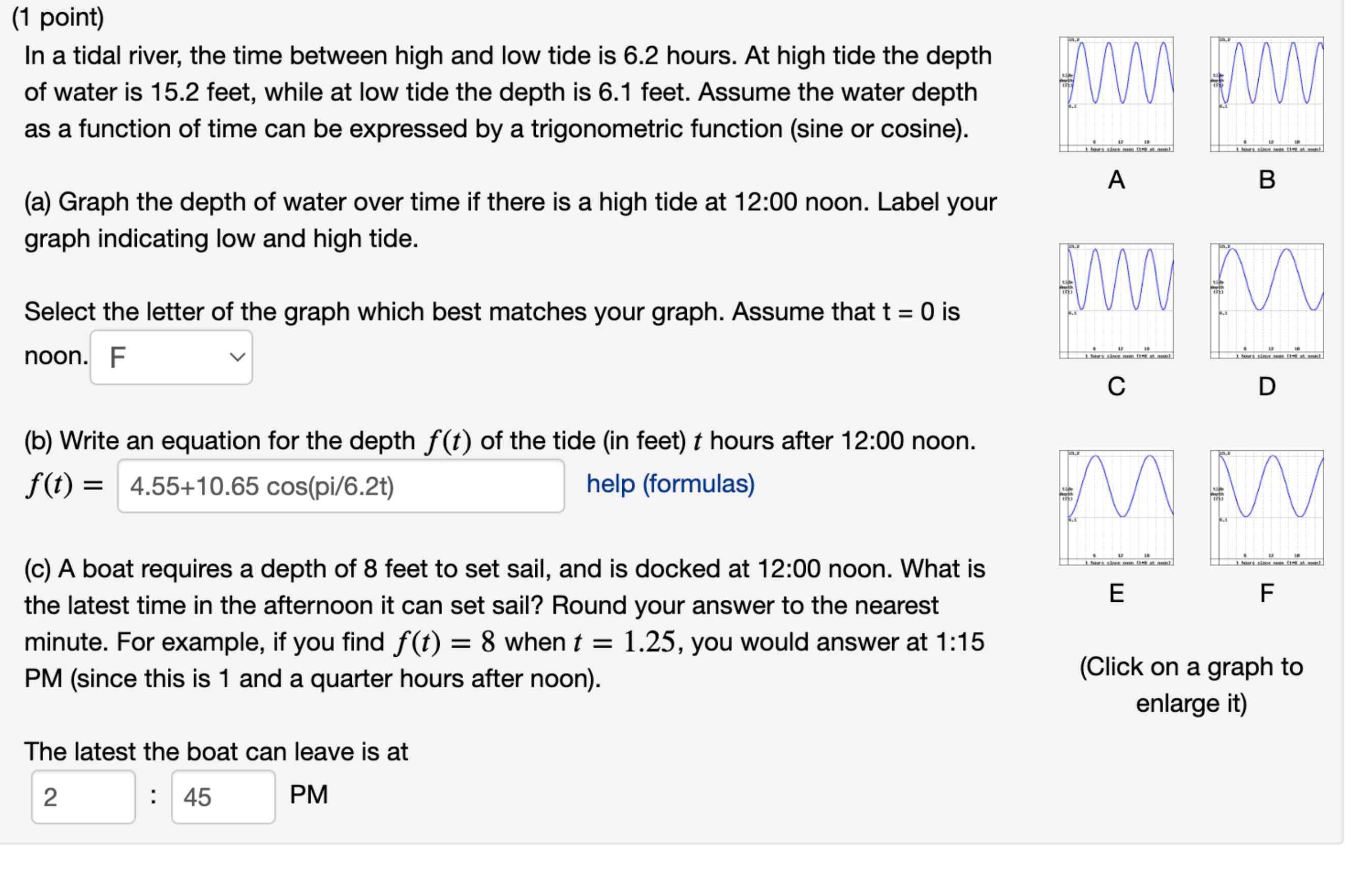 Solved (1 ﻿point)In a tidal river, the time between high and | Chegg.com