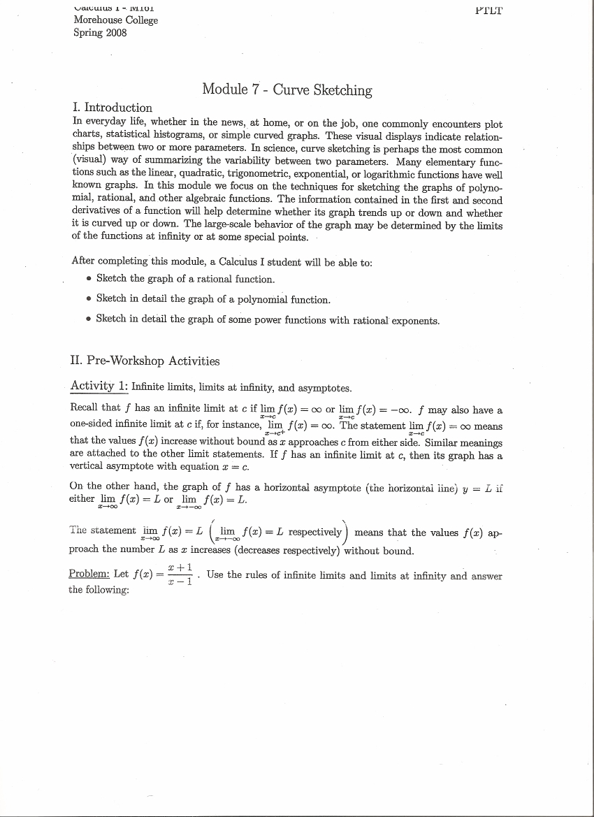 Solved Module 7 - Curve Sketching Introduction In everyday | Chegg.com