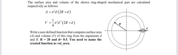 Solved The surface area and volume of the shown ring-shaped | Chegg.com