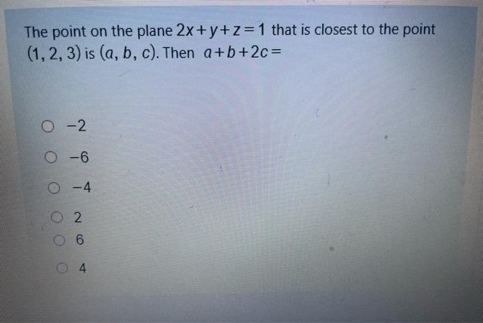 Solved The point on the plane 2x+y+z=1 that is closest to | Chegg.com