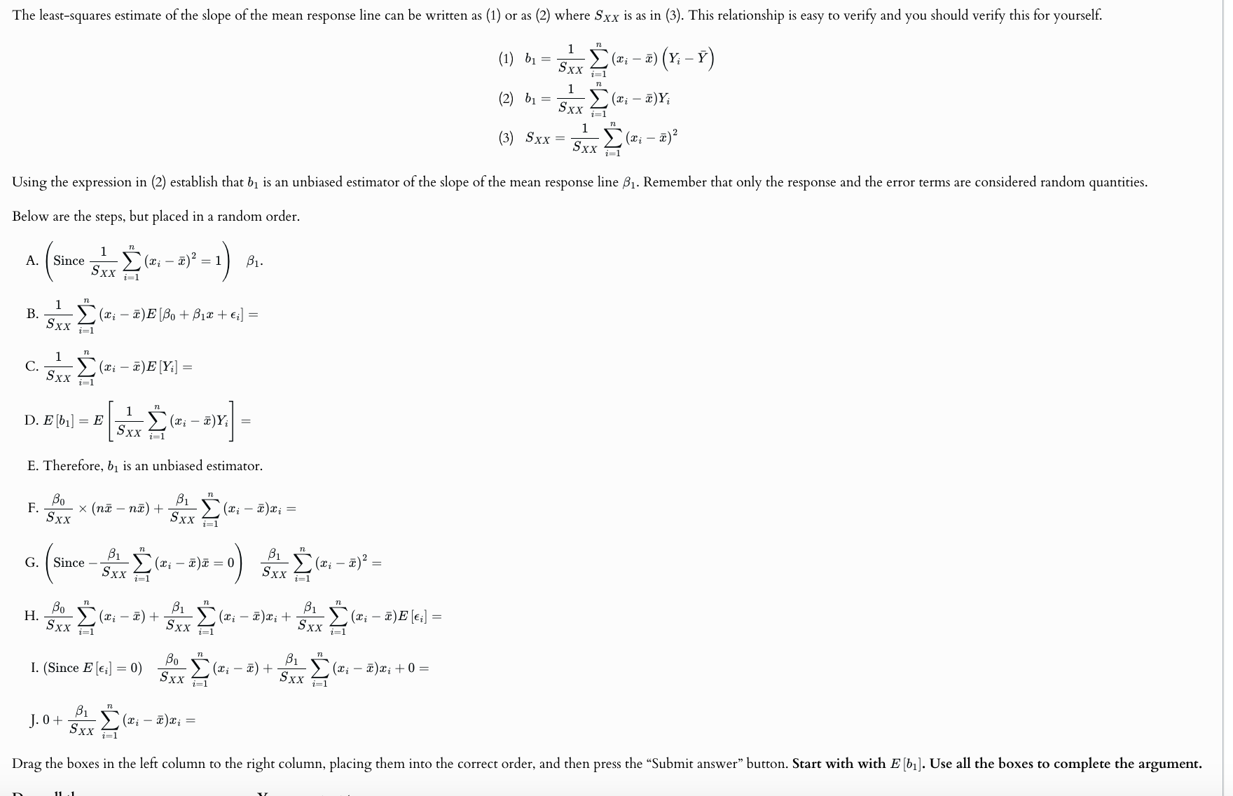 Solved The least-squares estimate of the slope of the mean | Chegg.com