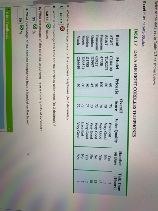 Solved Refer to the data set in Table 1.7 as shown below: | Chegg.com