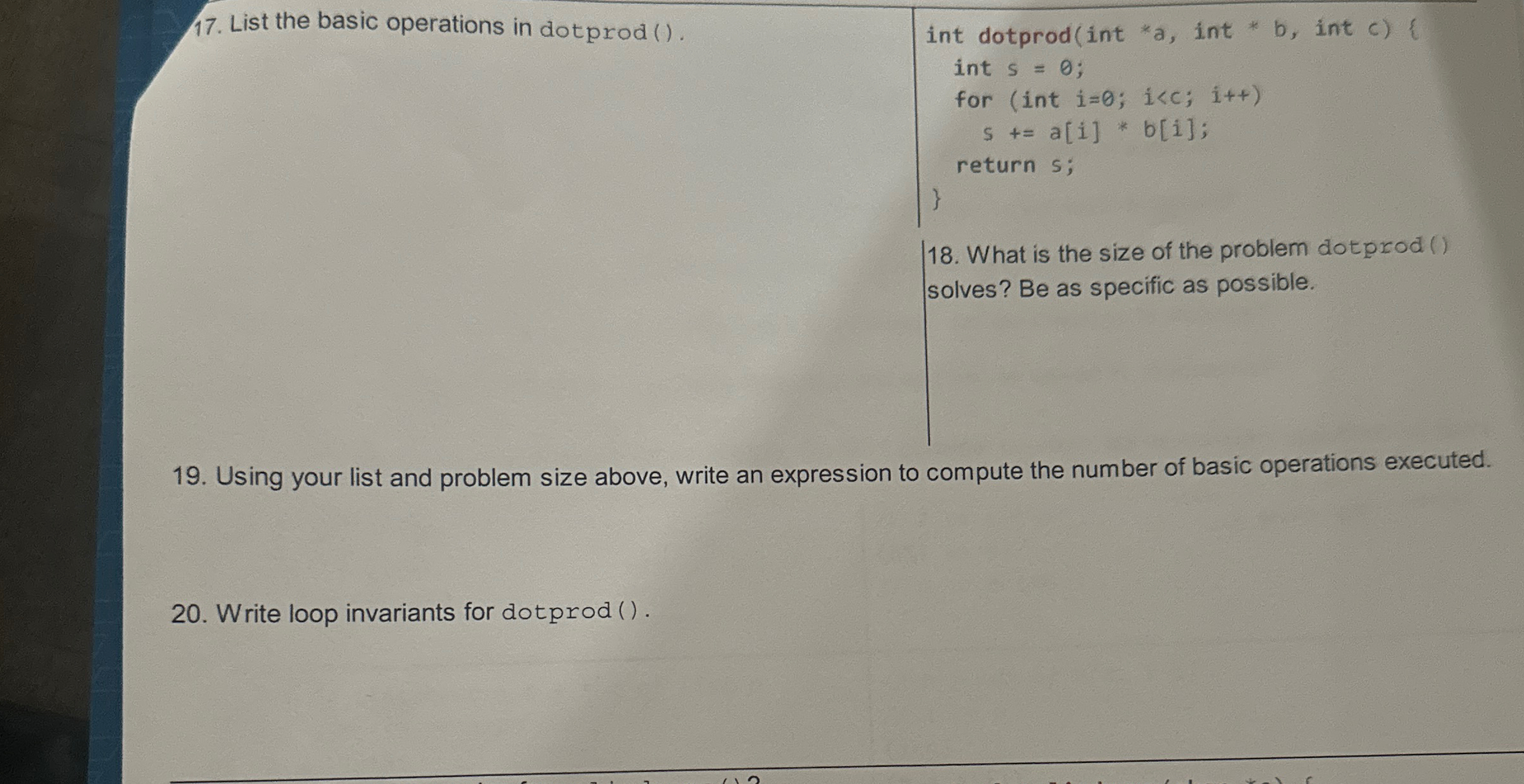 Solved List the basic operations in dotprod ().int | Chegg.com