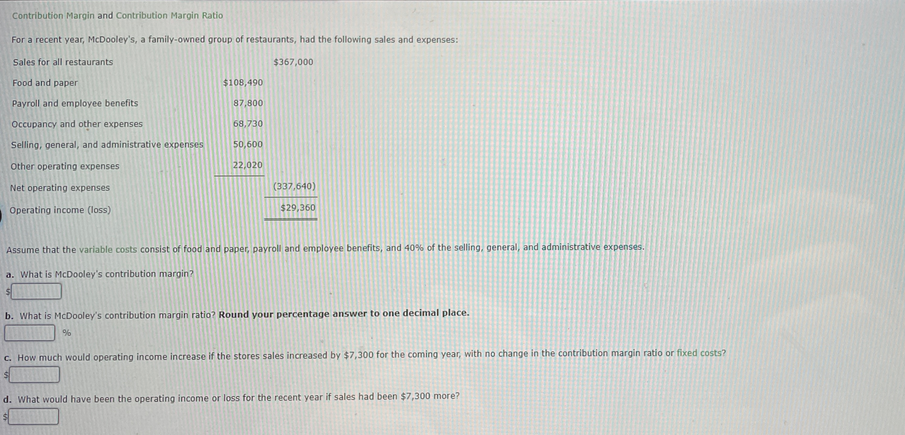 Solved Contribution Margin And Contribution Margin Ratiofor