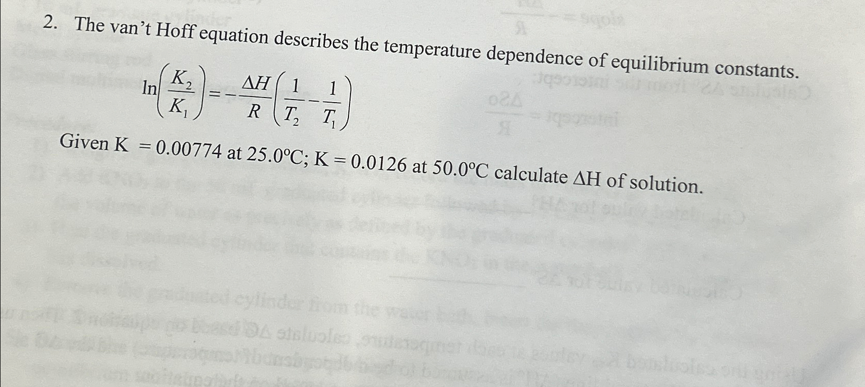 Solved The van't Hoff equation describes the temperature | Chegg.com