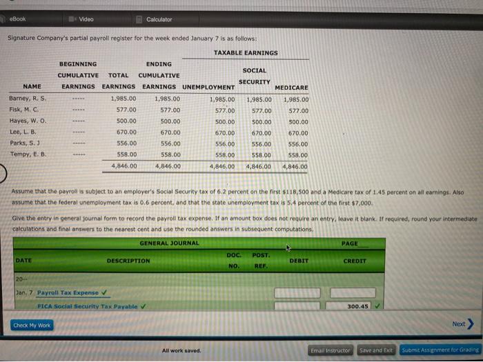 Solved eBook Video Calculator Signature Company's partial | Chegg.com