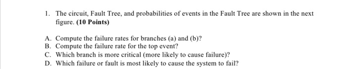 Solved 1. The circuit, Fault Tree, and probabilities of | Chegg.com