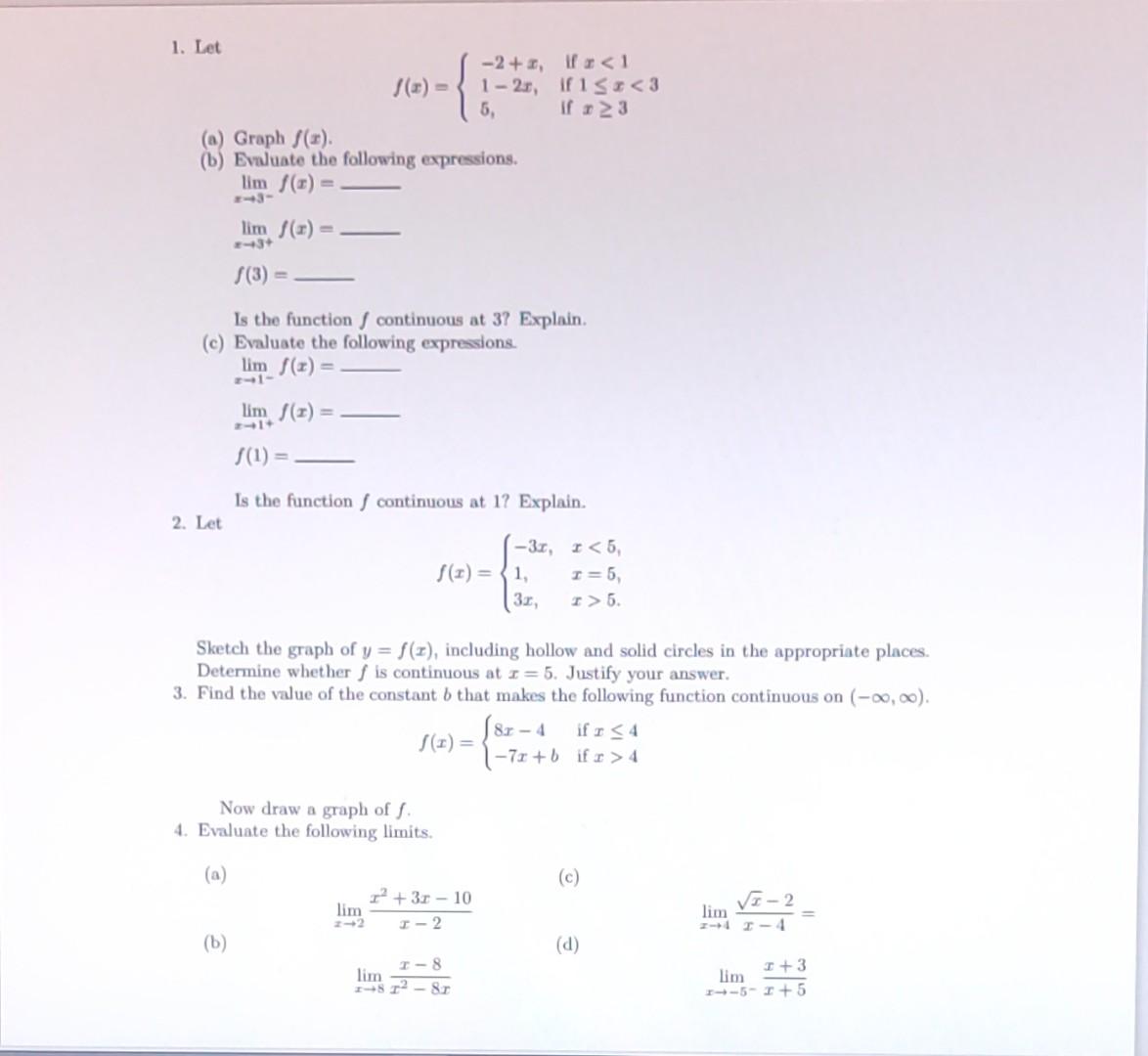 Solved 1. Let f(x)=⎩⎨⎧−2+x,1−2x,5, if x