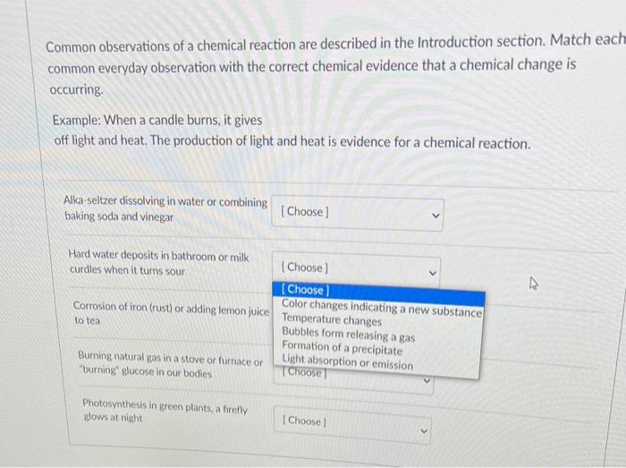 Solved Common observations of a chemical reaction are | Chegg.com